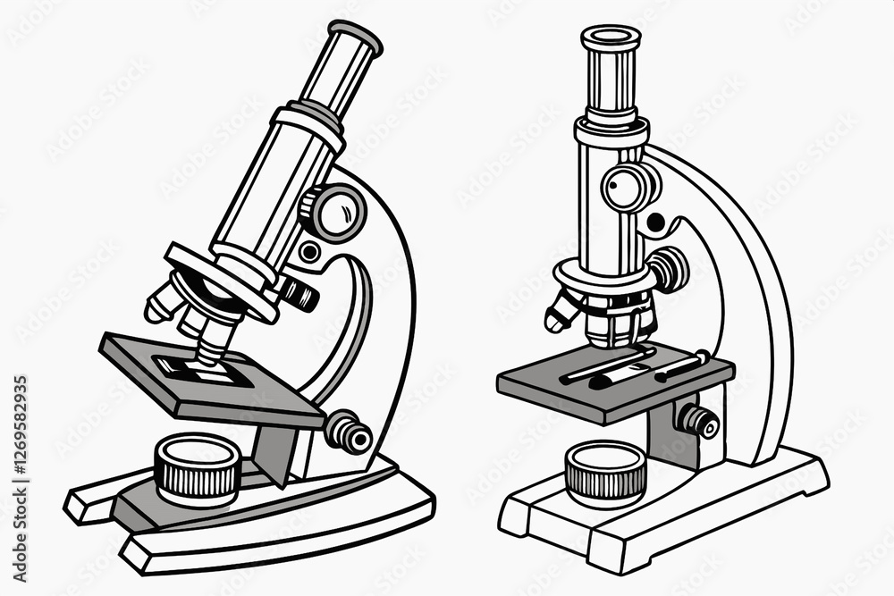 microscope vector illustration. Detailed image of a traditional ...