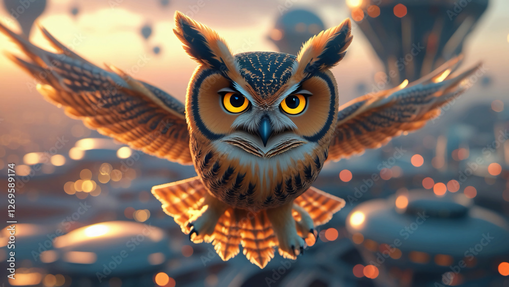 Incredibly Detailed 3D Owl Artwork – Golden Feathers, Glowing Sapphire ...