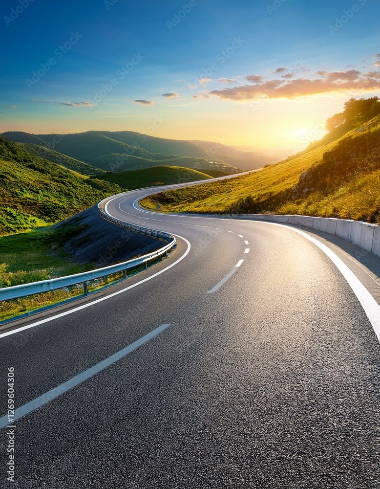 Winding road. Traveling along a curved highway. Background of the road ...