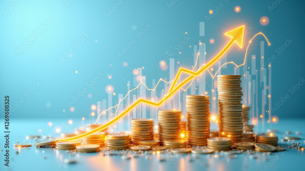 Financial Growth Animated GIF with Gold Coins and Rising Chart. Stock ...