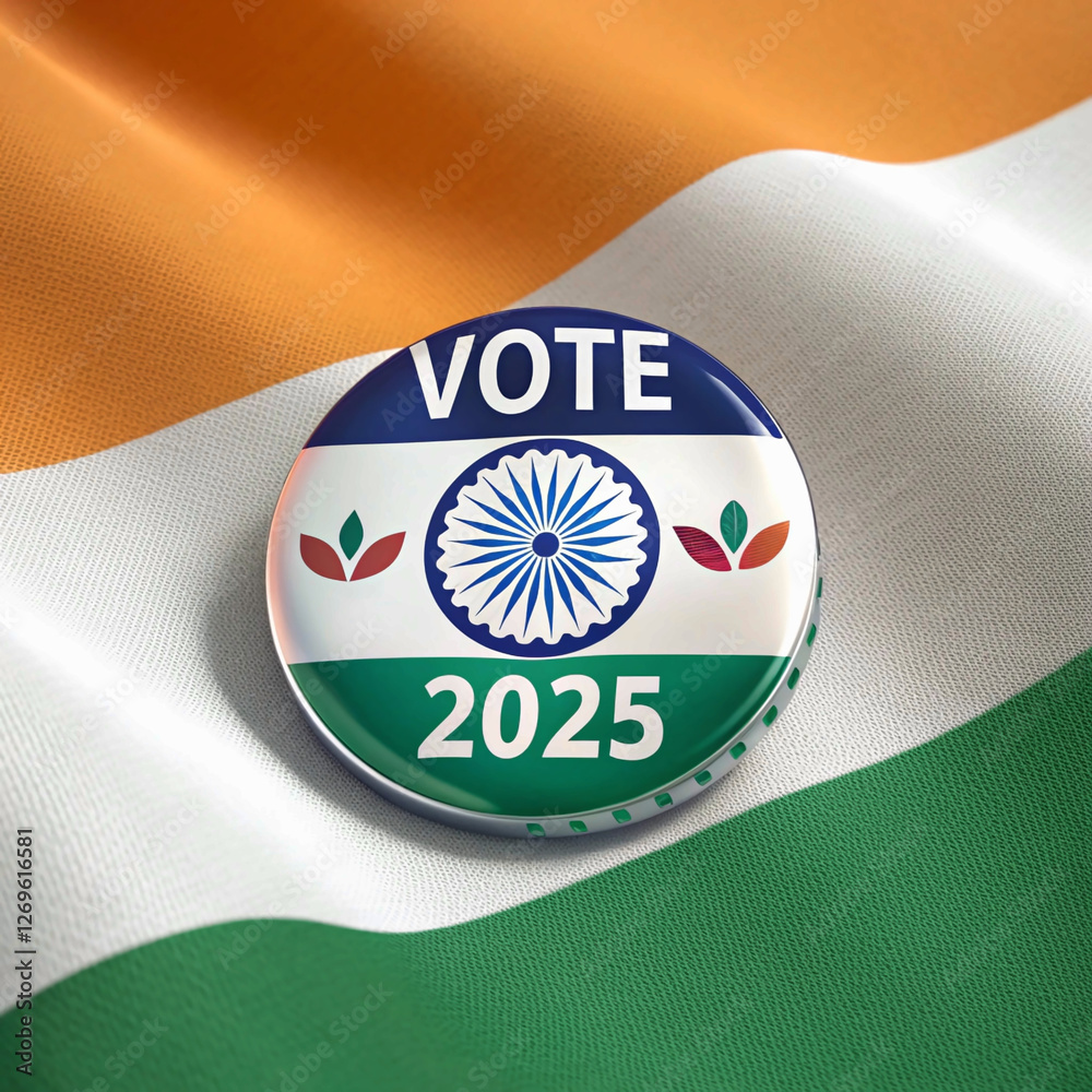 Patriotic Call to Vote: India 2025 Election Badge with VOTE 2025 Text ...