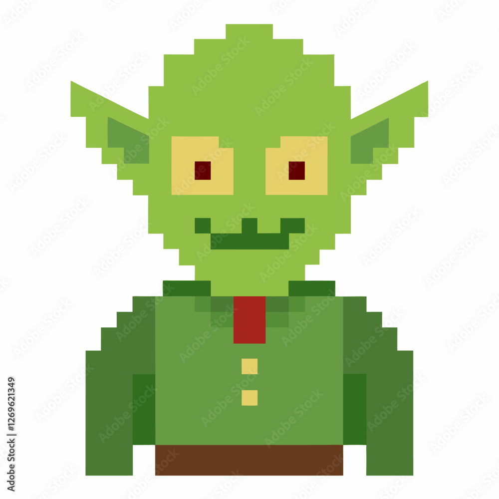 Retro 8 Bit Green Goblin Character Illustration in Pixel Art Style ...