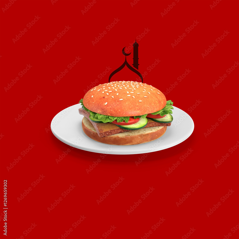 Halal Beef Burger, Juicy Ramadan Kareem Iftar Burger on a Plate, Eid ...
