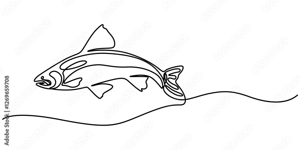 salmon fish continuous one line drawing, Thin Line Fishing Icon On A ...