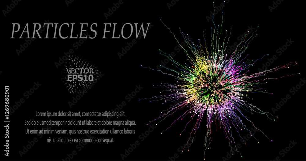Abstract vector visualization of neural connections. Thin colored lines connect nodes, creating ...
