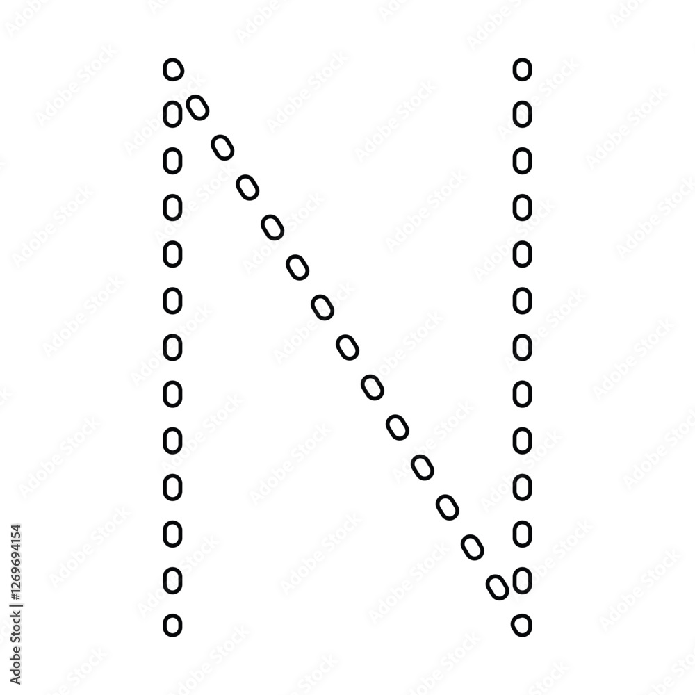 Tracing Alphabet letter N, prewriting dotted line element for ...