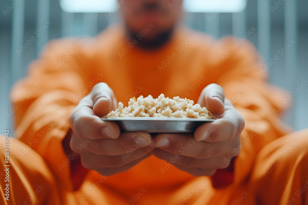 Inmate receiving meal in prison cell Stock Illustration | Adobe Stock