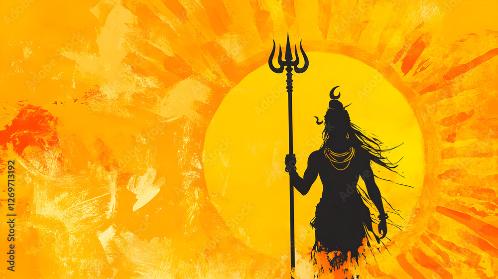 Ilustración de Stock Lord Shiva silhouette with trident on big yellow ...