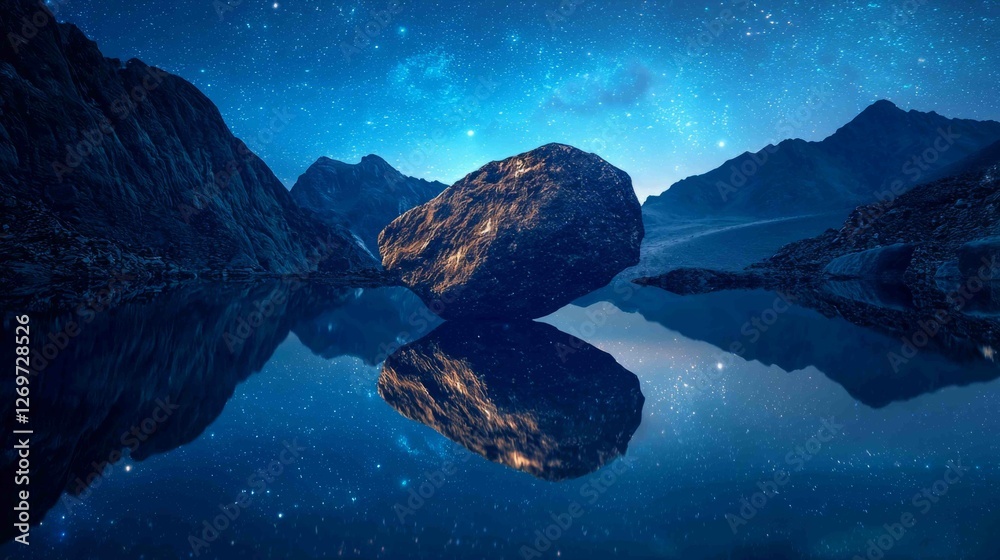 Surreal Composition of a Suspended Meteorite in Starry Landscape Stock ...