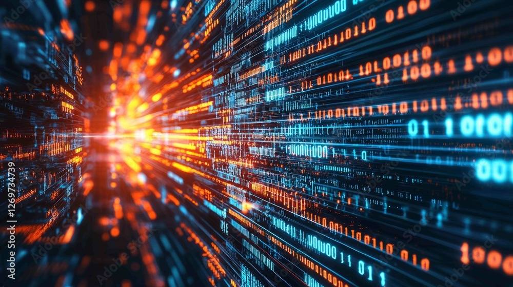 Dynamic Cyber Defense System with Vibrant Data Flow Visualization Stock ...
