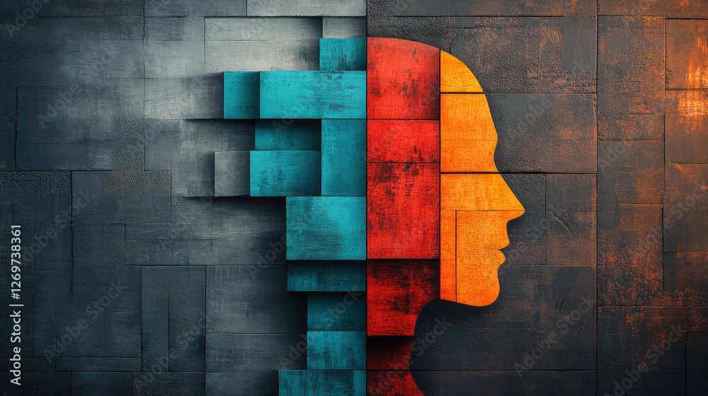 Ilustración de Stock Two human, A grayscale image profile blending into ...