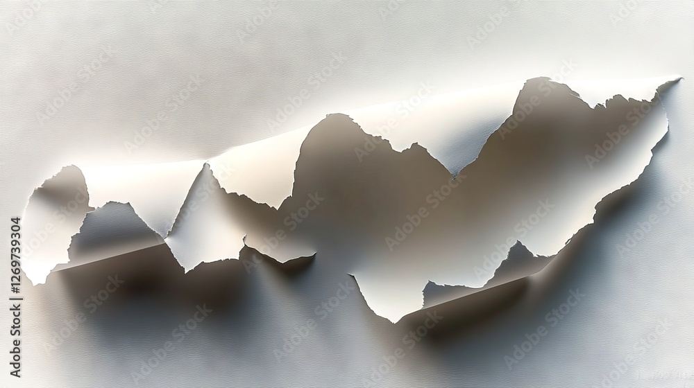 The dramatic contrast and texture of white paper strips with irregular ...