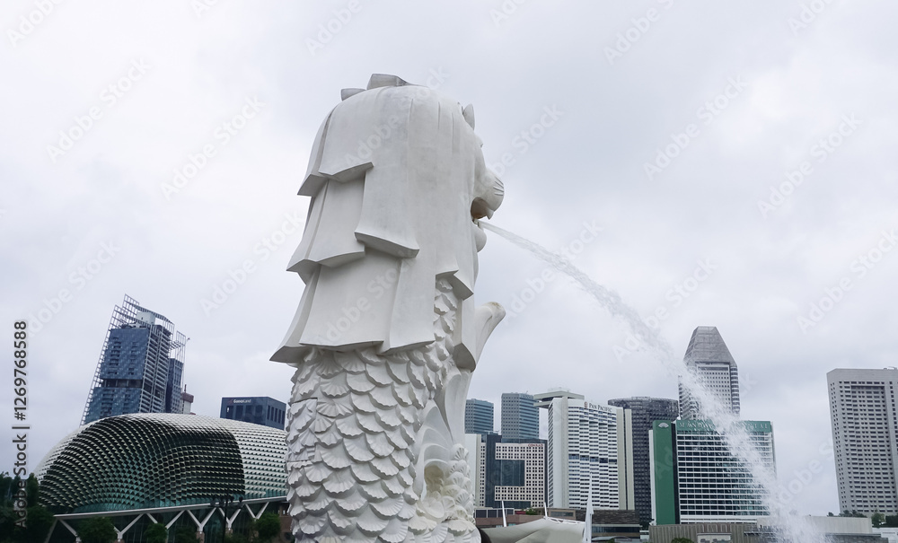 Singapore - January 20, 2025: View of the Merlion, which is the ...