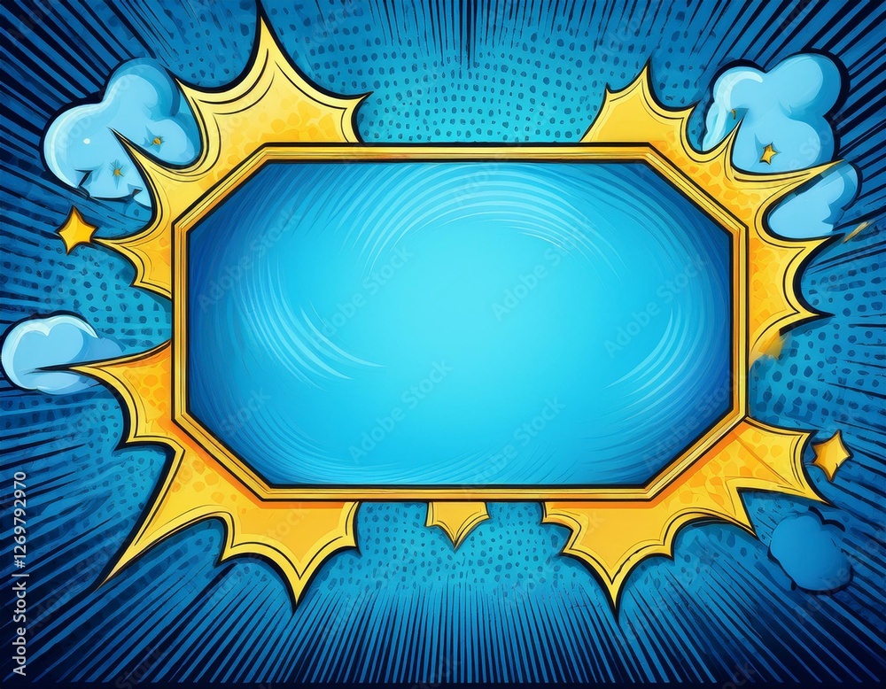 blank blue comic cartoon frame background template with lightning Stock ...