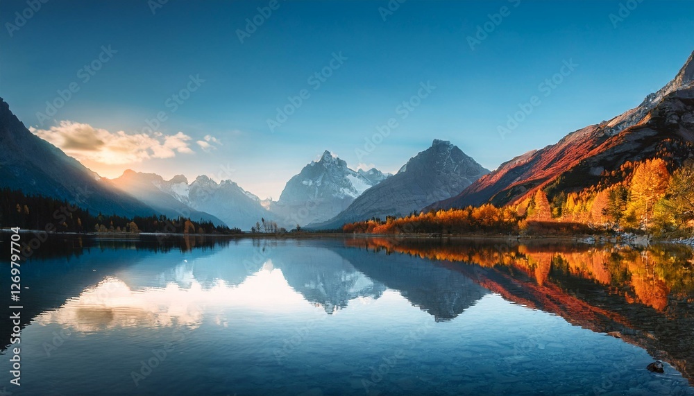 Photo Stock digital lake and mountain landscape wallpaper 4k natural ...