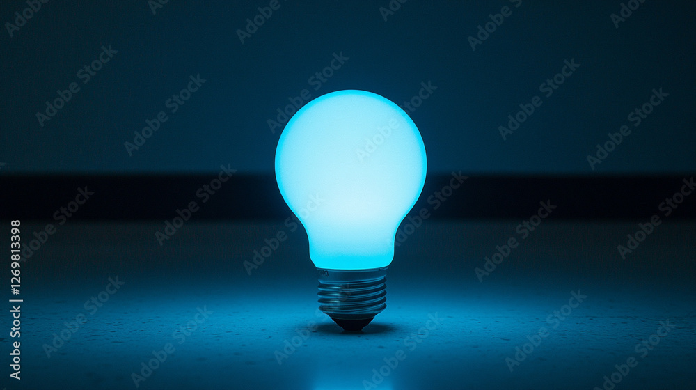 A blue light bulb illuminates with a lightning strike, symbolizing ...