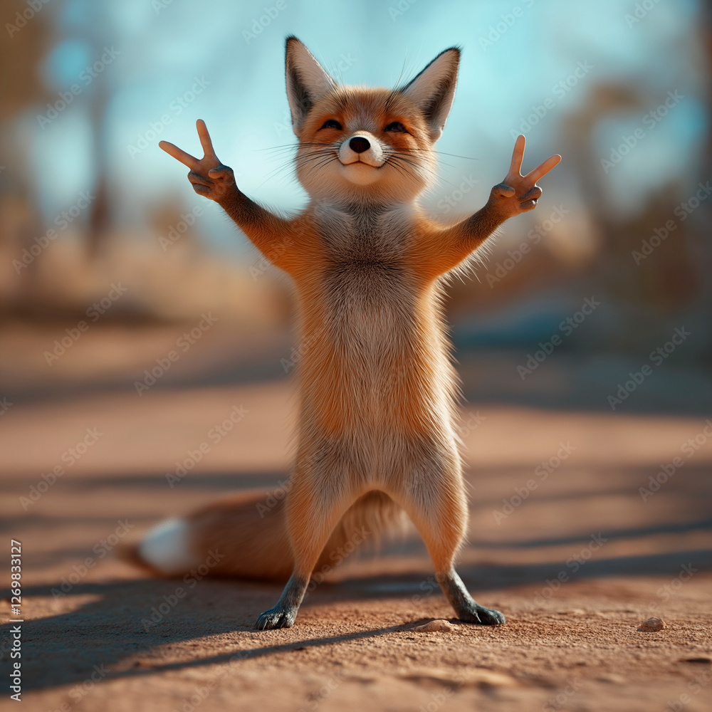 Iconic fox meme illustration with fun attitude, peace sign, and ...