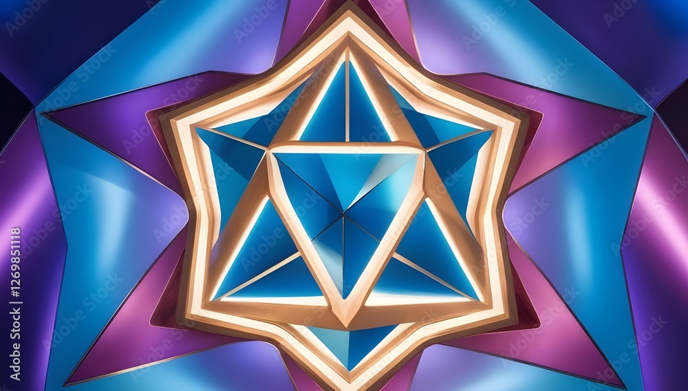 infinite tesseract shape with shimmering azure and purple boundaries ...