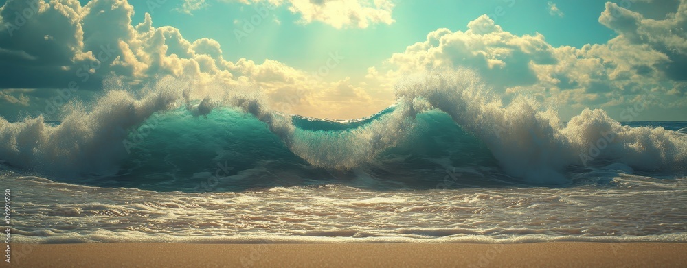 Composite image of the ocean parting to create a canal, reminiscent of ...