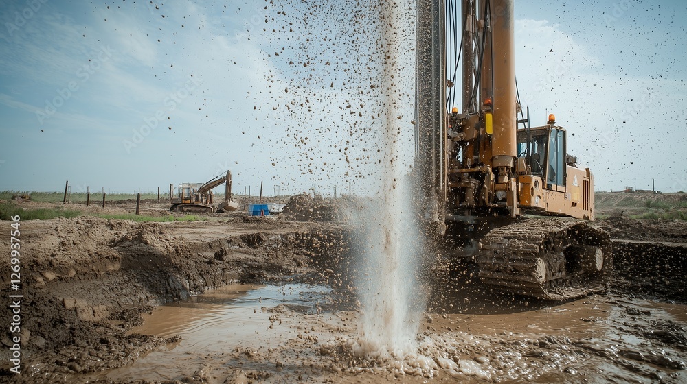 Heavy machinery drilling for artesian well water supply, showcasing ...