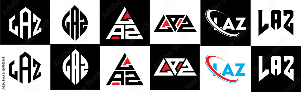 LAZ letter logo design in six style. LAZ polygon, circle, triangle ...