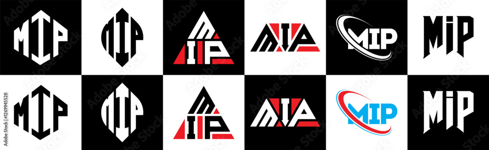 MIP letter logo design in six style. MIP polygon, circle, triangle ...