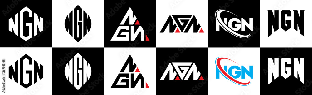 NGN letter logo design in six style. NGN polygon, circle, triangle ...