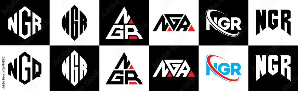 NGR letter logo design in six style. NGR polygon, circle, triangle ...
