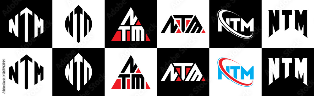 NTM letter logo design in six style. NTM polygon, circle, triangle ...