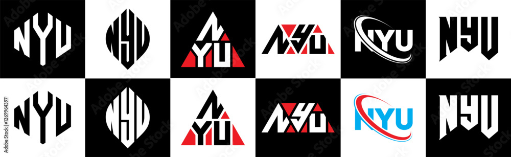 NYU letter logo design in six style. NYU polygon, circle, triangle ...