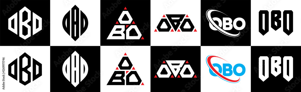OBO letter logo design in six style. OBO polygon, circle, triangle ...