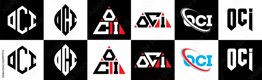 OCI letter logo design in six style. OCI polygon, circle, triangle ...