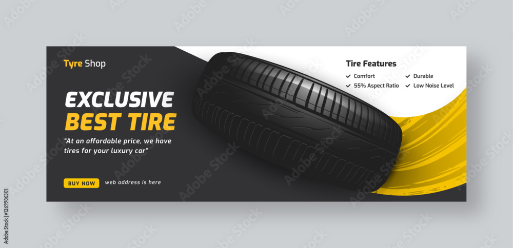 Tire shop social media facebook cover web banner template, auto repair ...