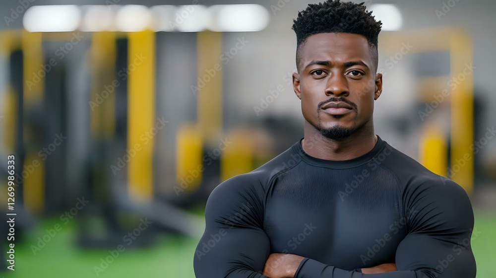 Athletic African American male personal trainer with muscular build ...
