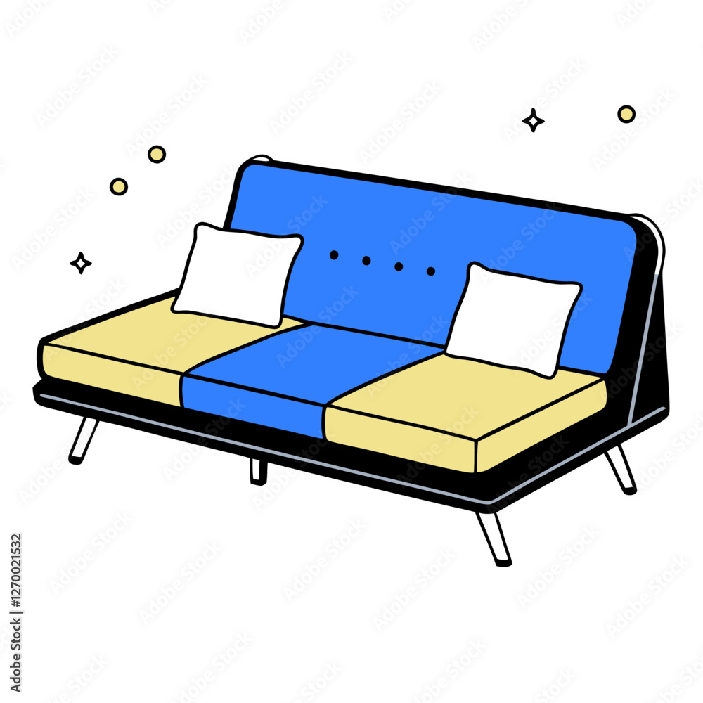 Convertible Futon Vector Illustration - Cartoon, Clipart & Line Art ...