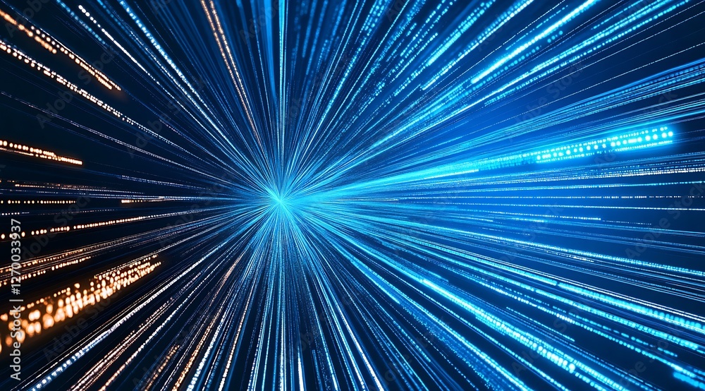 Dynamic blue light rays radiating from a central core creating an ...