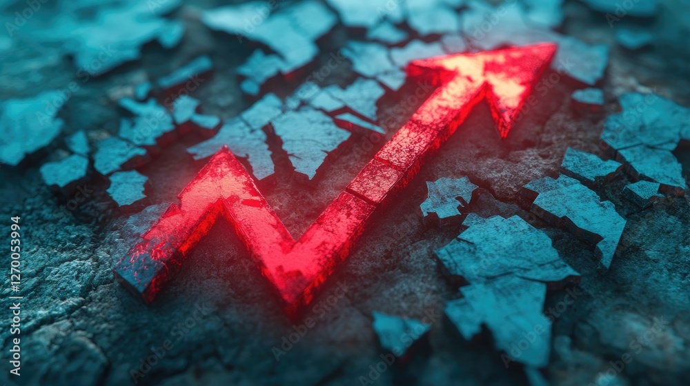 Economic downfall concept with a glowing red arrow spiraling downward ...