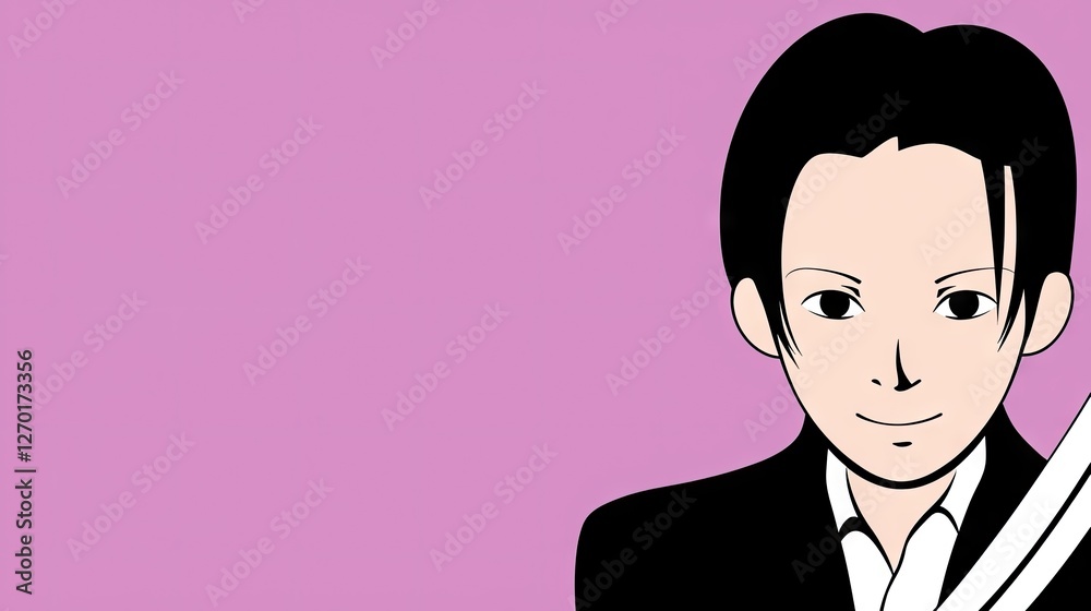 Cartoon Person holding sword, against a purple background. Possible ...