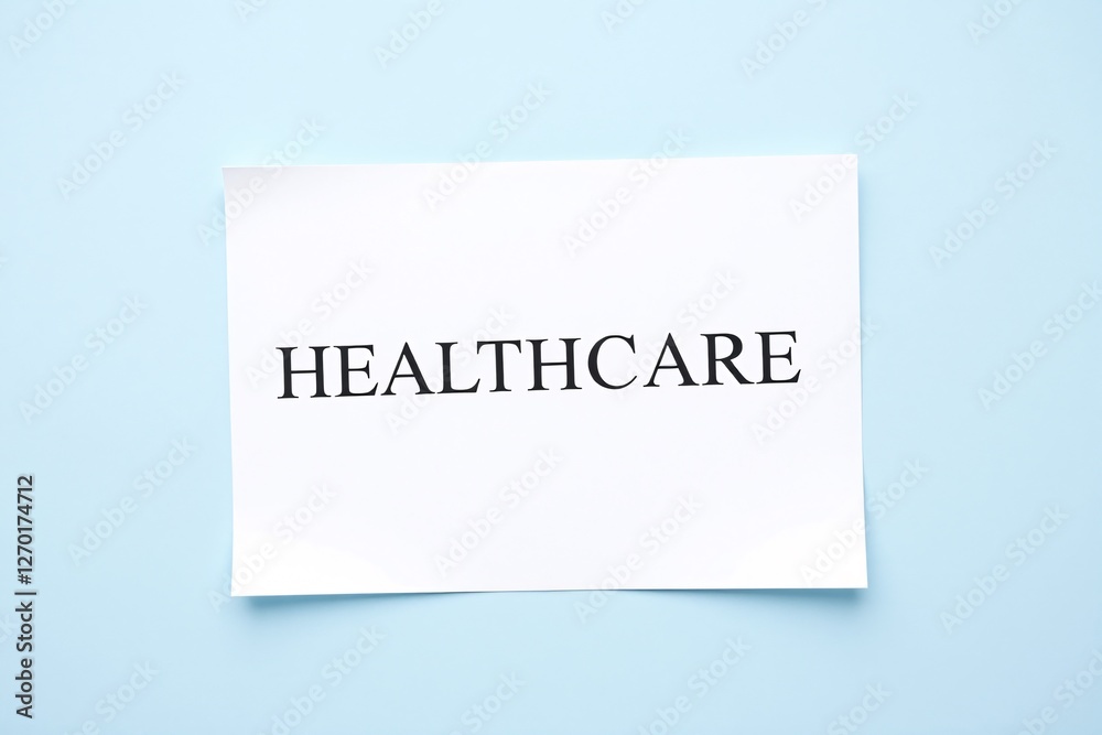 Blue background featuring the word "HEALTHCARE" prominently displayed ...