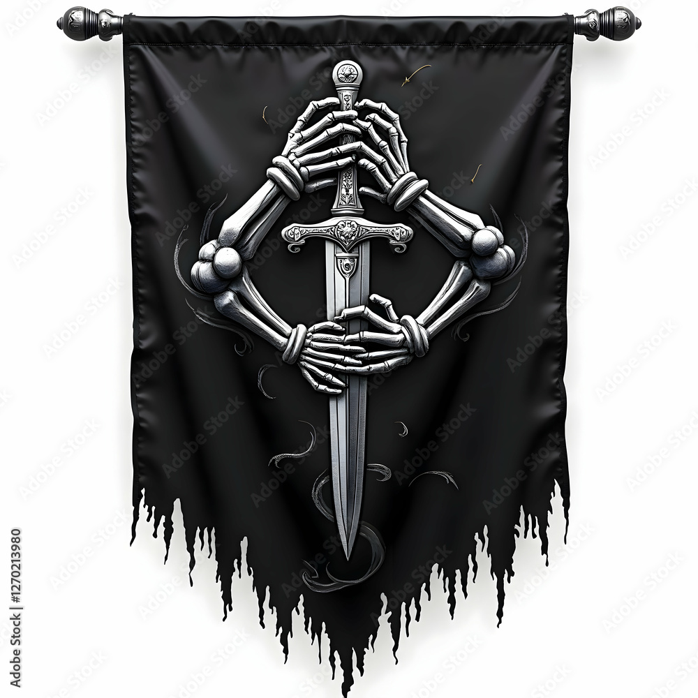 Necromancer’s Oath – A black flag embroidered with skeletal hands ...