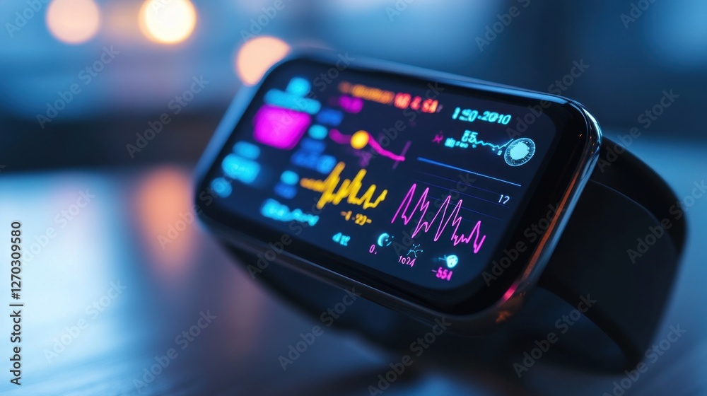 Smartwatch displaying health data: Heart rate, steps, sleep and more ...