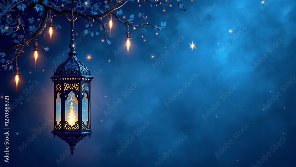 Eid mubarak and ramadan kareem greetings with islamic lantern and ...