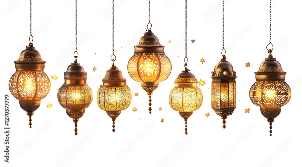 PNG, Ramadan, lanterns on chains, isolated on white background, created ...