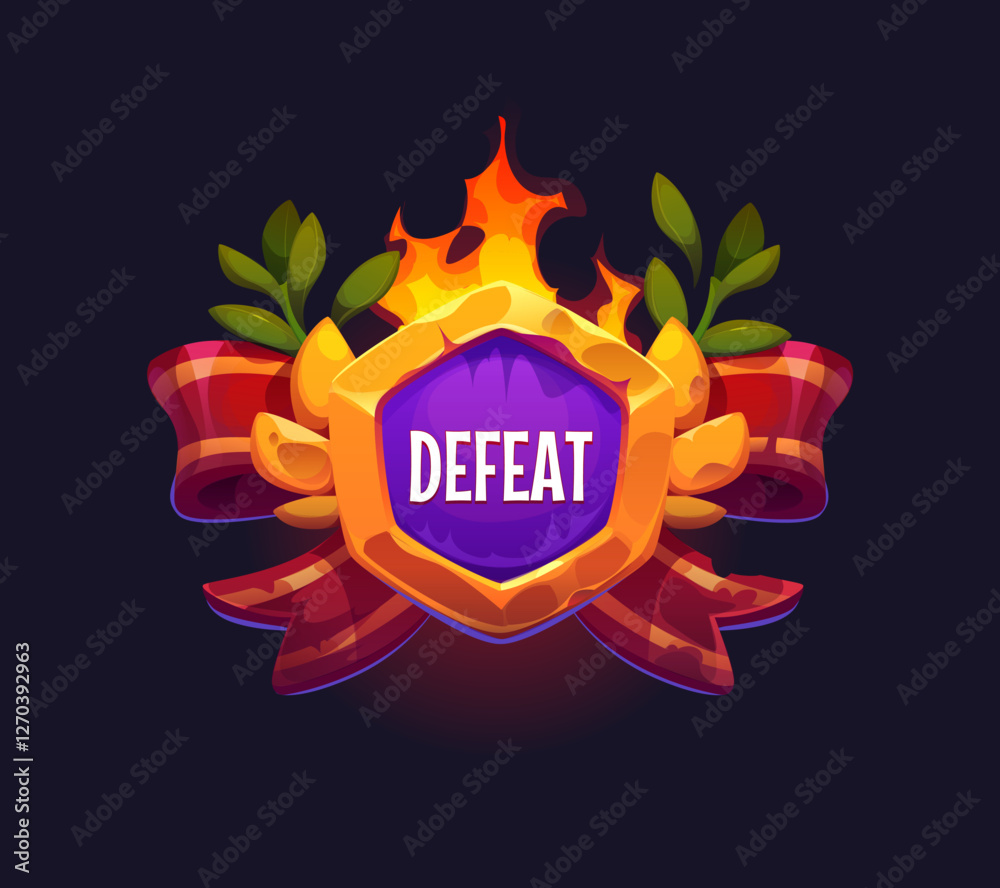 Defeat game icon or badge for fail or level not complete, vector GUI ...