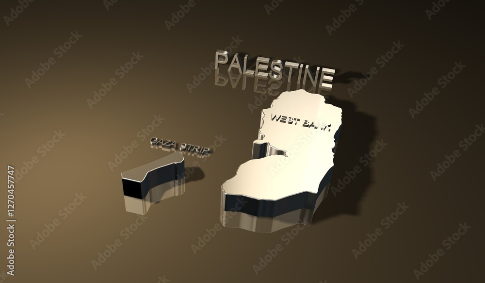 Map of Palestine in 3D with golden theme for print and presentation ...