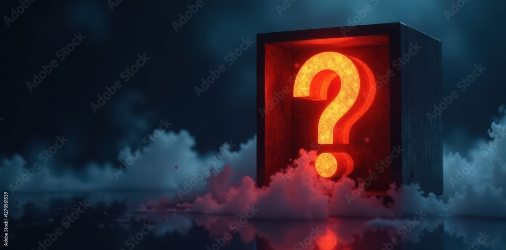 Glowing question mark in a misty box Eerie, mysterious, spooky ...