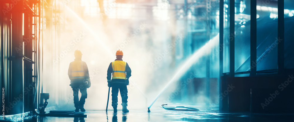 Builders Setting Up Fire Sprinklers, Alarms, and Emergency Exits for ...