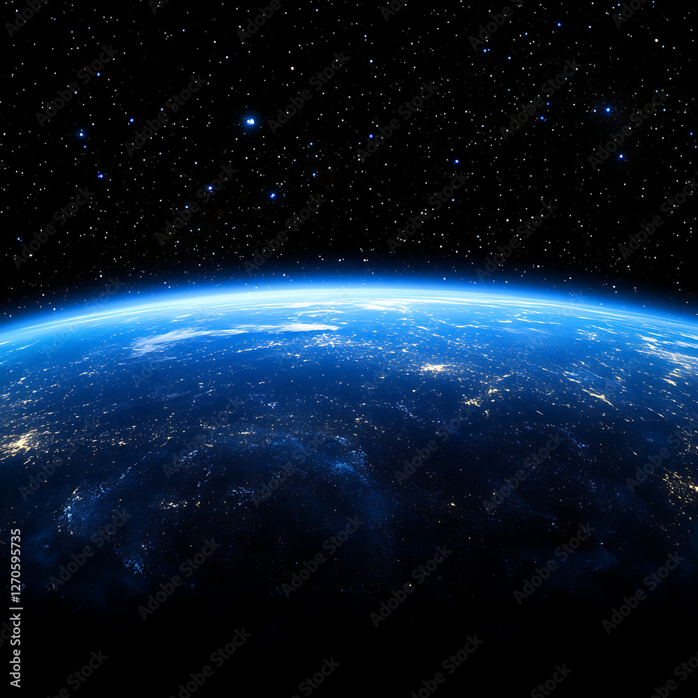 Earths Horizon and Starry Space Backdrop View From Orbit in Outer ...