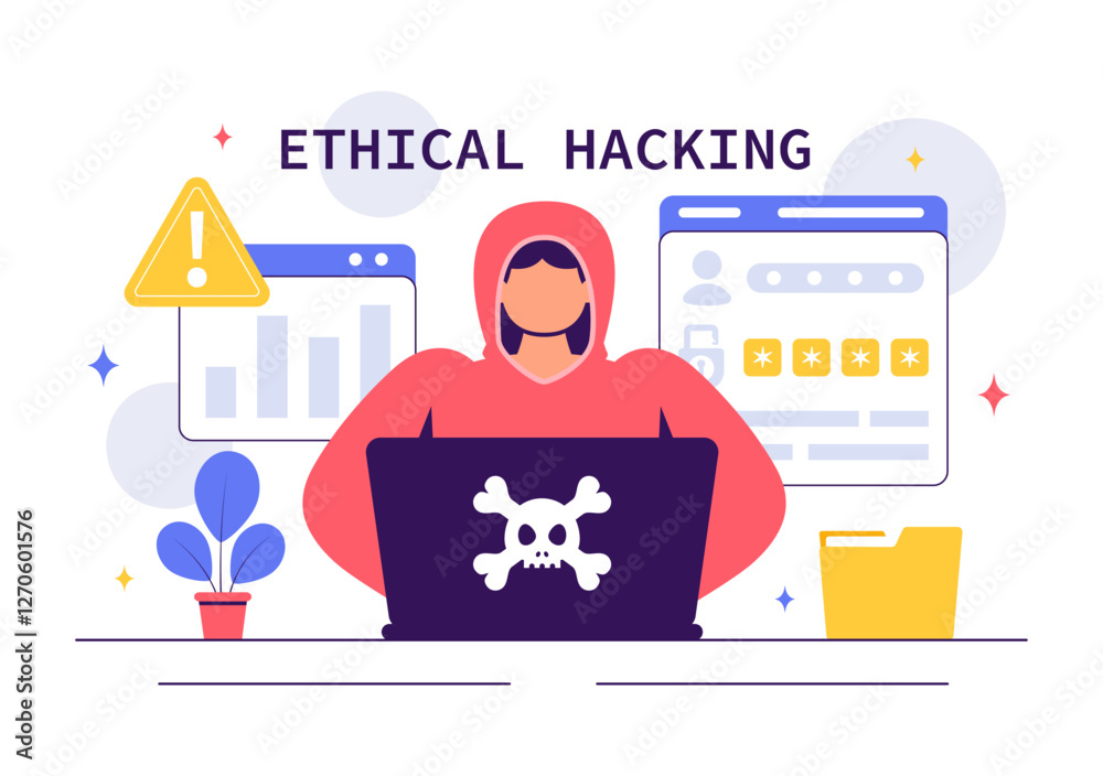 Ethical Hacking Illustration featuring a Developer Practicing Hacking on a Web Application ...