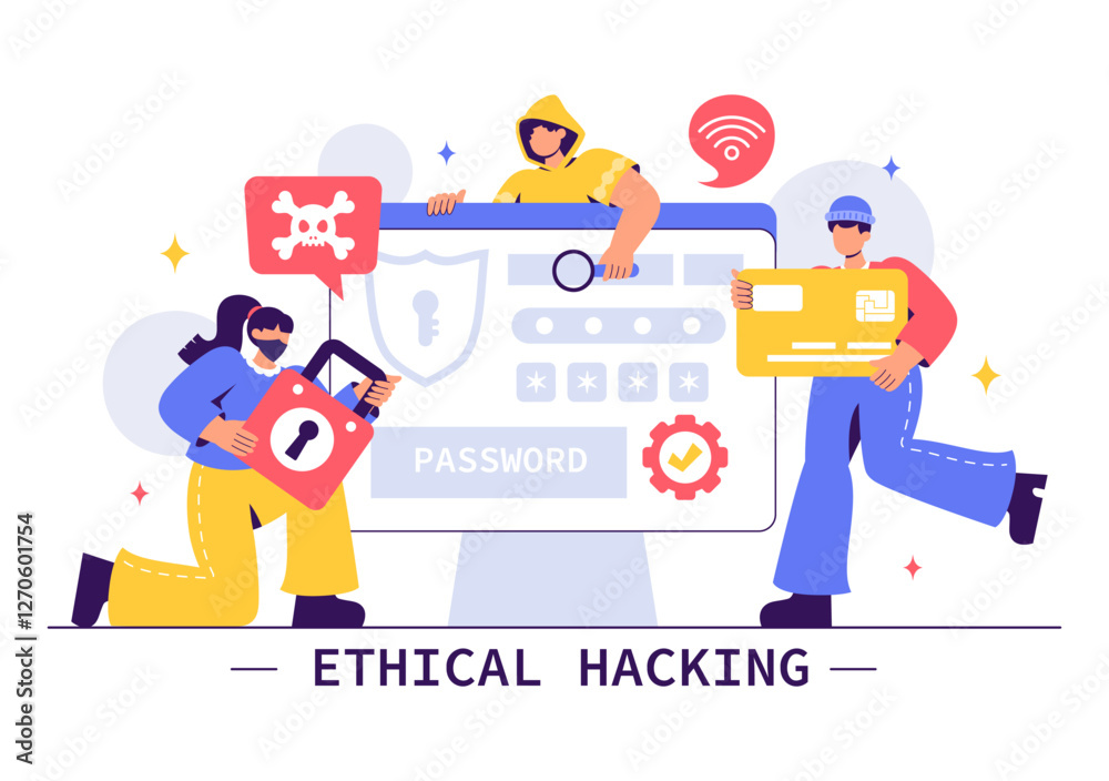 Ethical Hacking Illustration featuring a Developer Practicing Hacking ...